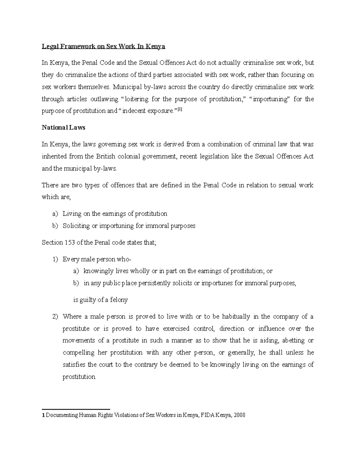 Legal Framework On Sex Work In Kenya Municipal By Laws Across The Country Do Directly