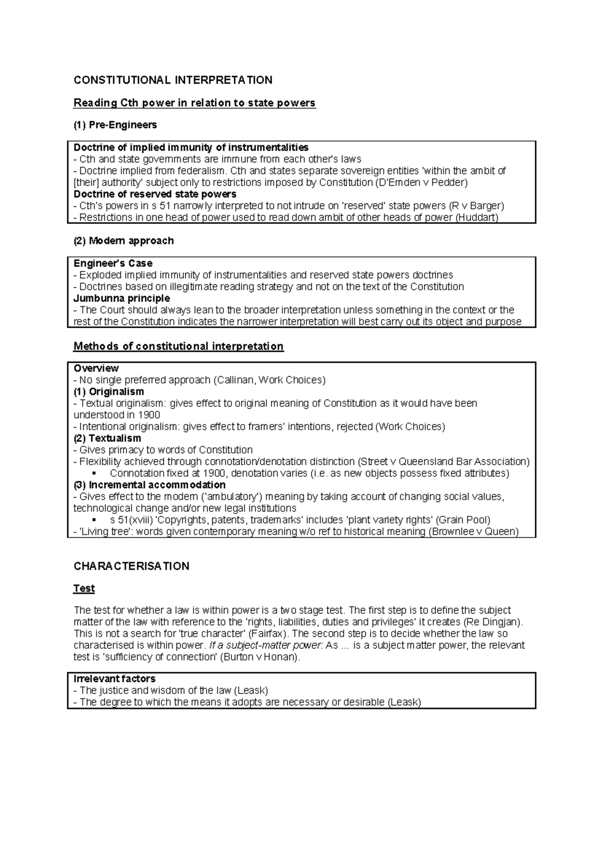 Constitutional Law Summary Notes - CONSTITUTIONAL INTERPRETATION ...