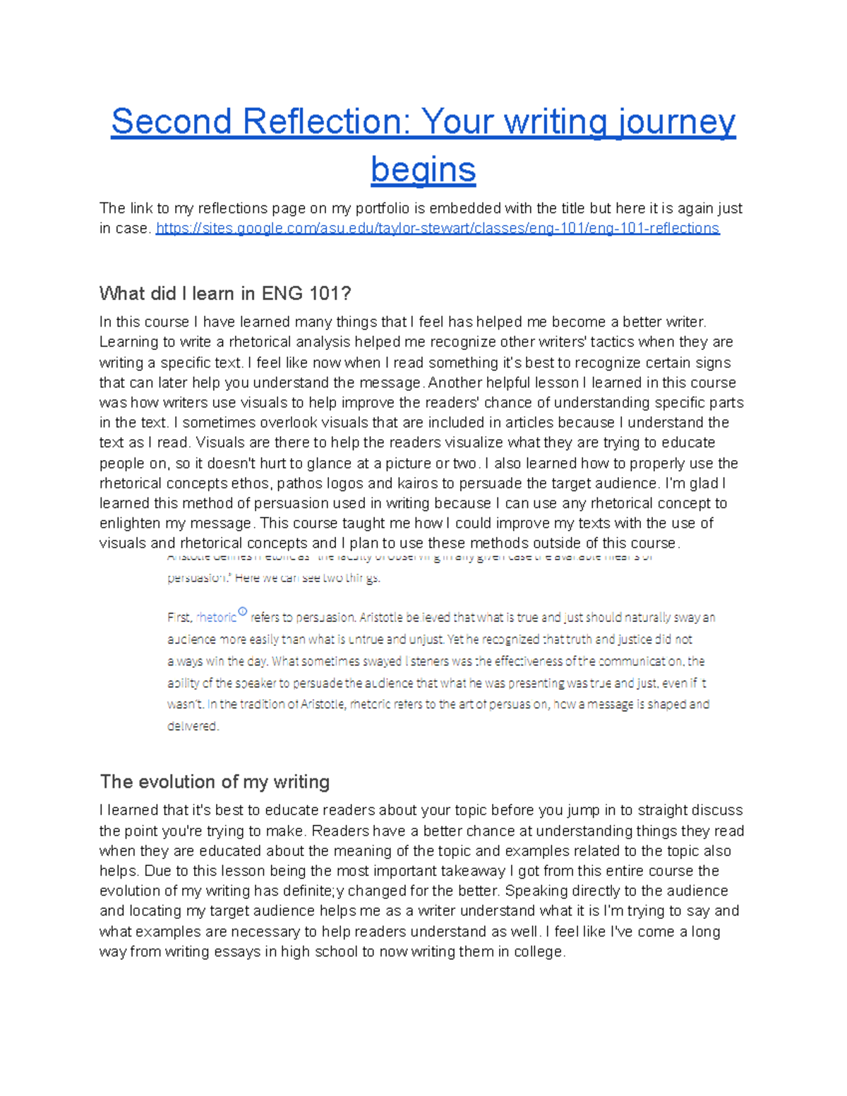 Reflection 2 - Full Essay - Second Reflection: Your writing journey ...