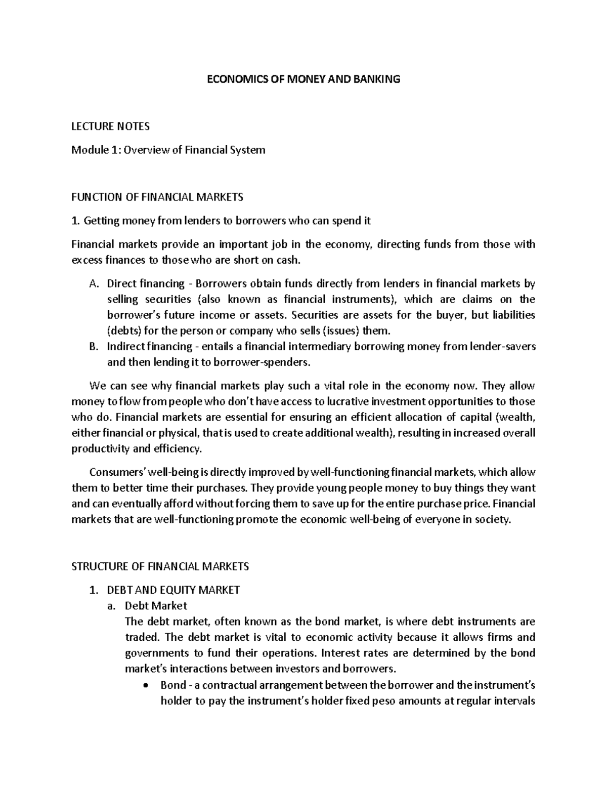 Financial Market and Financial Instrument - ECONOMICS OF MONEY AND ...