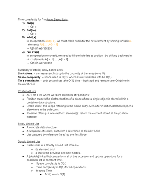 COMP2123 CheatSheet - Growth rate: Stack LIFO BST: IEFT PAREM RIGM. 0(1), D(10g4), 0110g logn ...