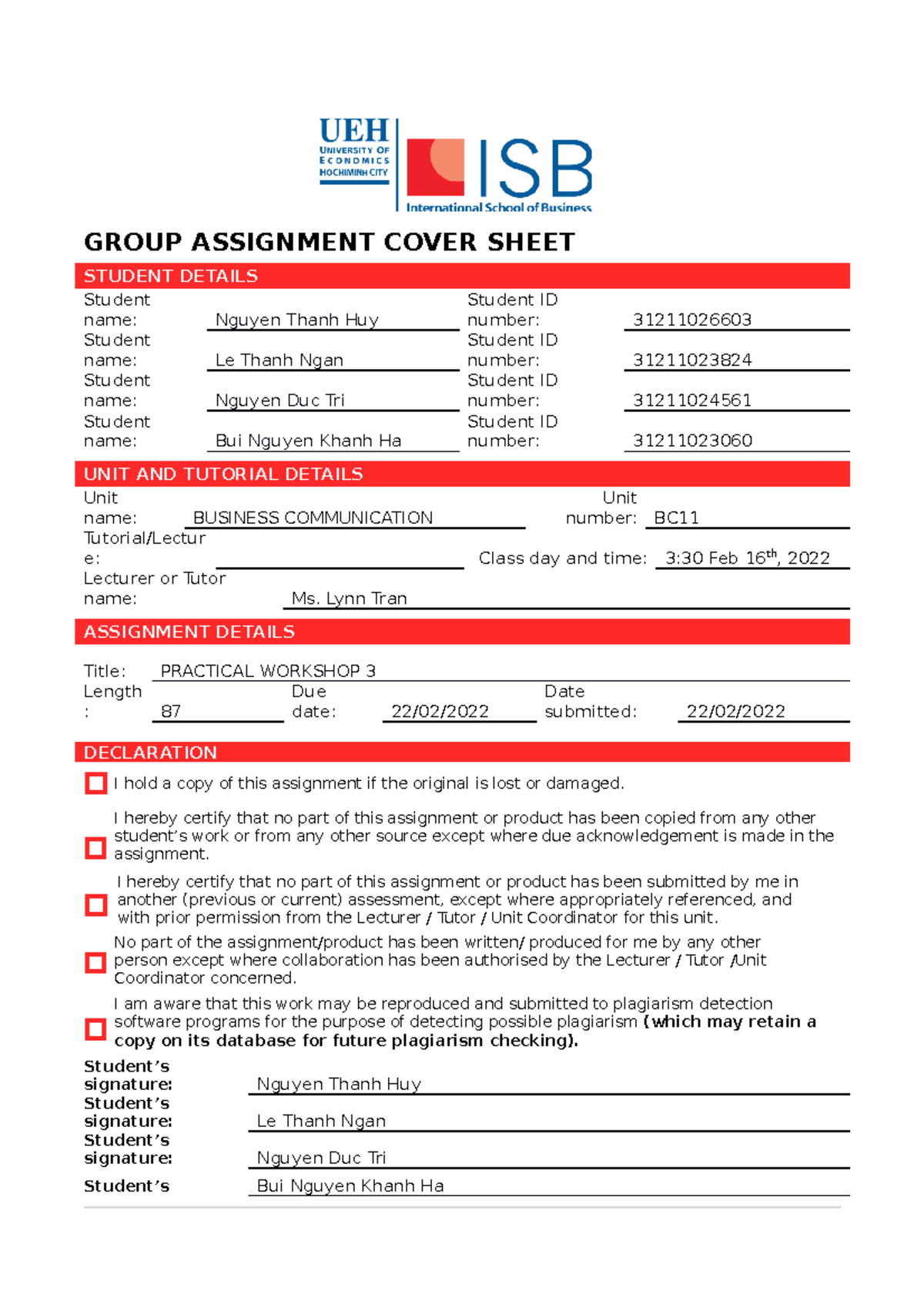Workshop Module 3 - Team 2 - BC11 - GROUP ASSIGNMENT COVER SHEET ...