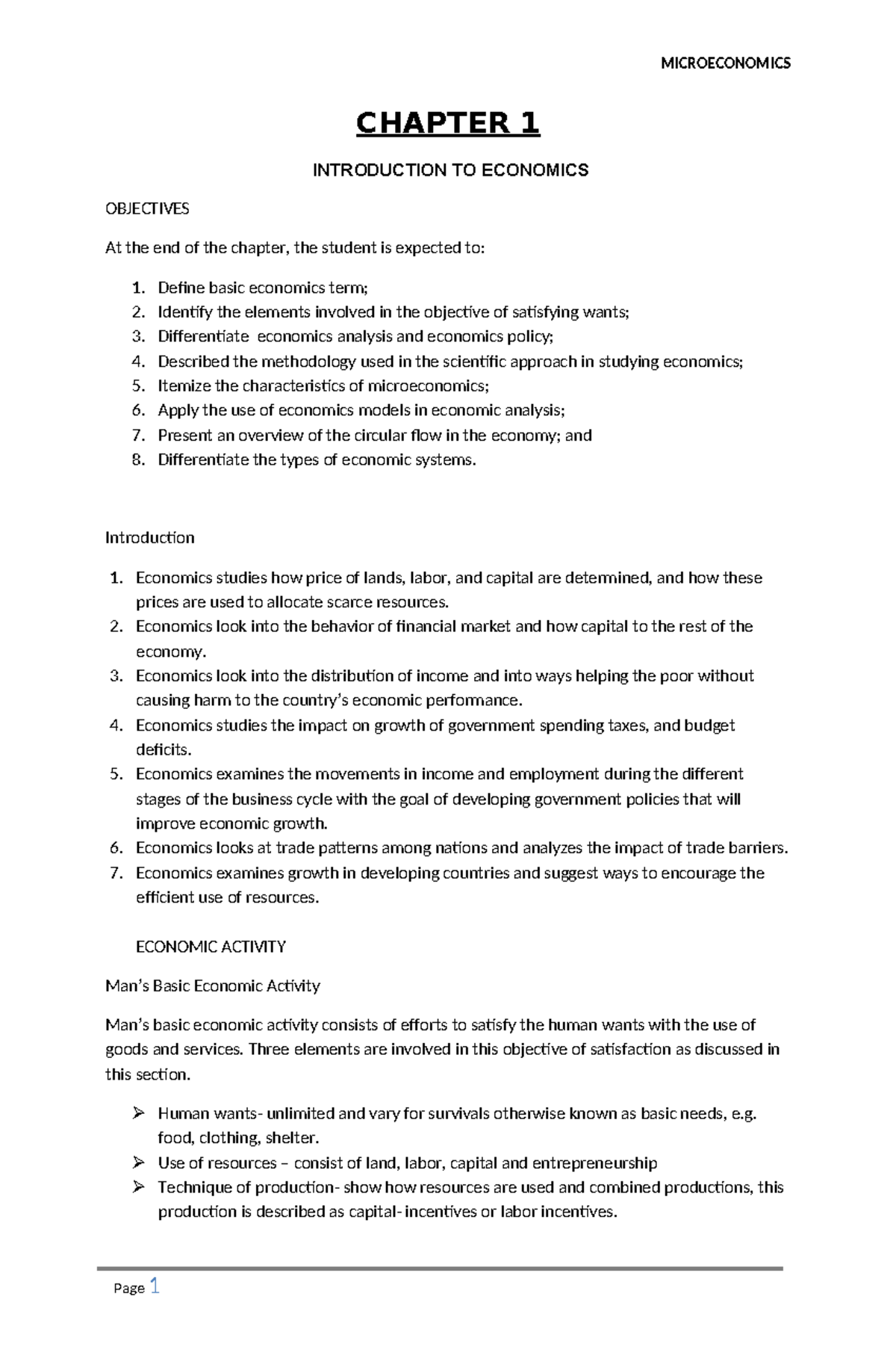 Chapter 1 Micro - FOR REVIEW REFERENCES - CHAPTER 1 INTRODUCTION TO ...