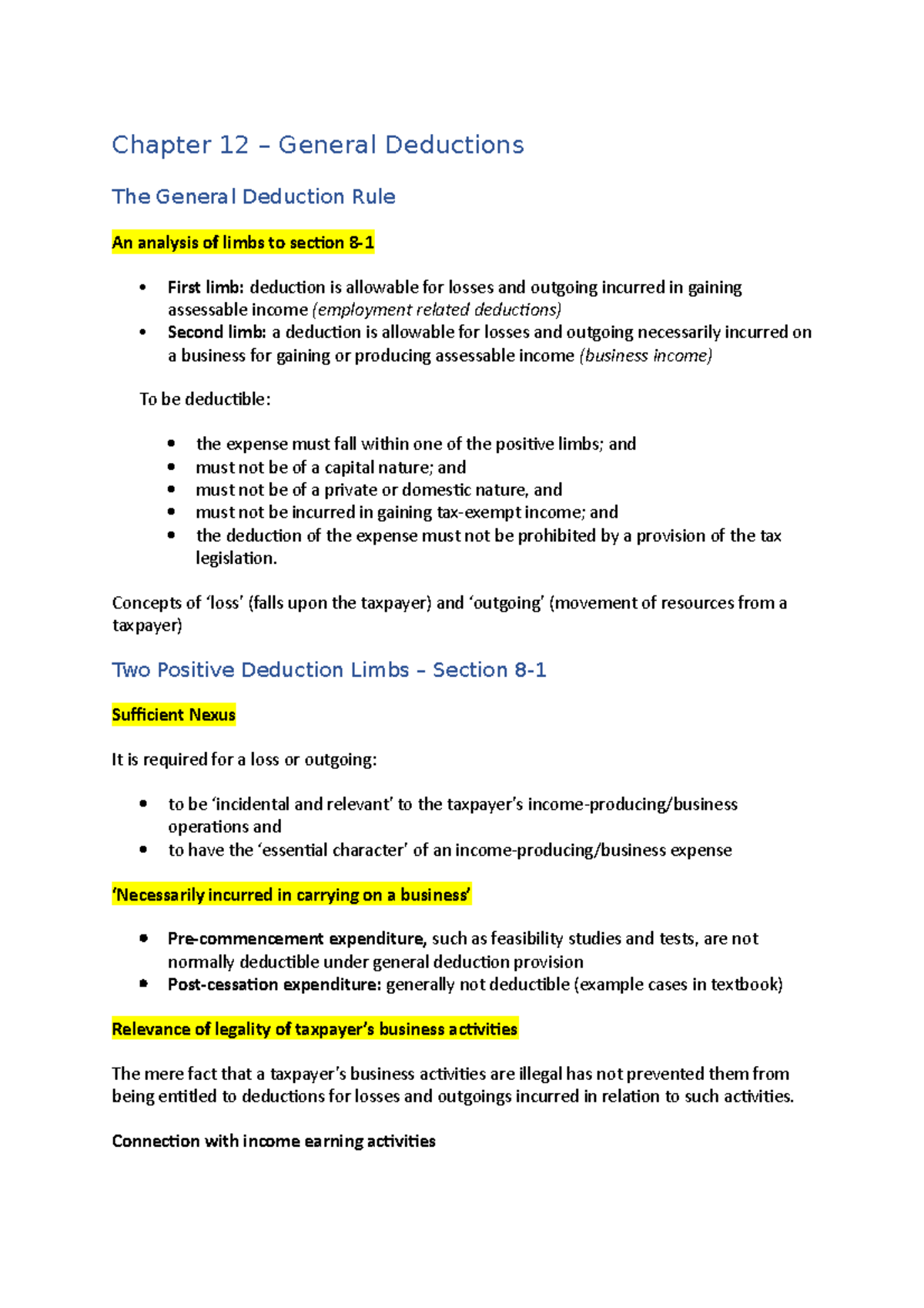 Lecture 4 - Notes - Chapter 12 – General Deductions The General ...
