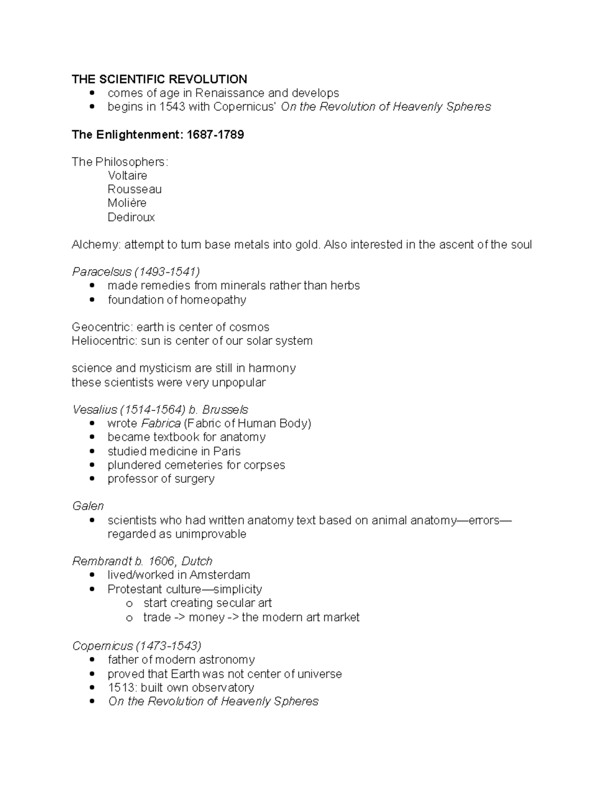 Final Lecture Notes - THE SCIENTIFIC REVOLUTION comes of age in ...