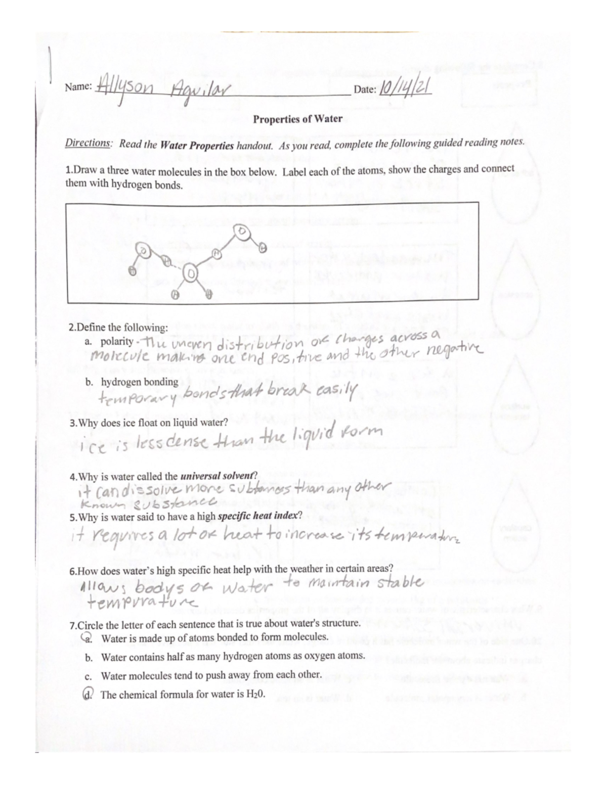 Properties of Water - andnfnamfmfmamdmcmcmcm - Studocu