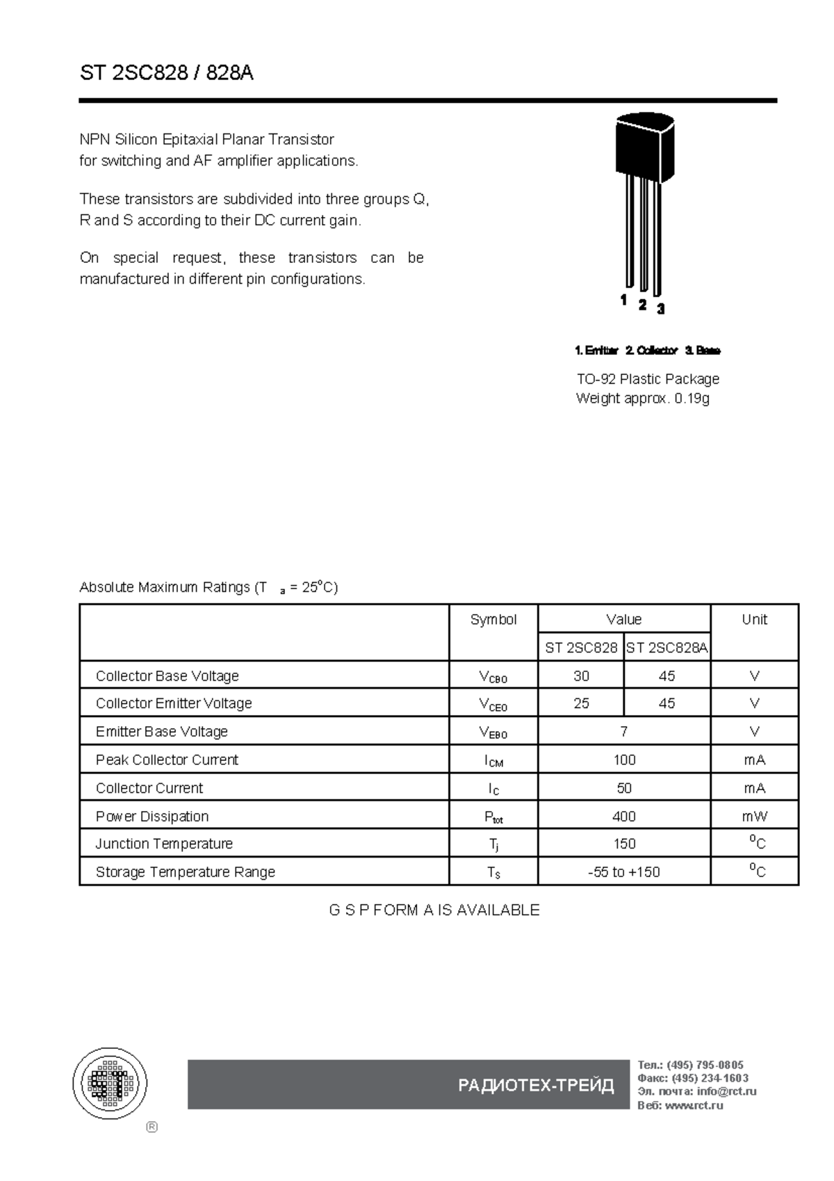 C828- Semtech - Experiments - ST 2SC828 / 828A NPN Silicon Epitaxial ...