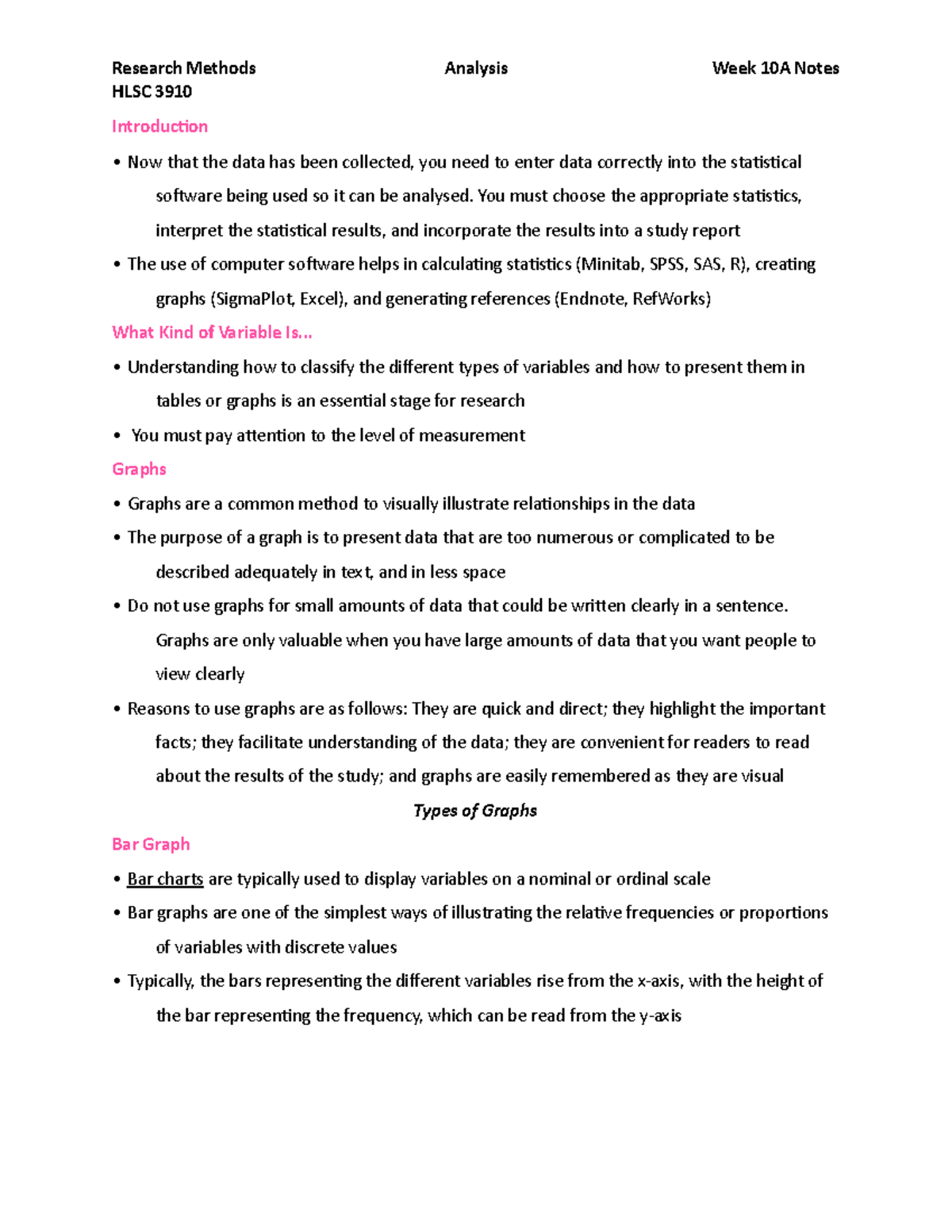 Research Methods, Week 10A Lecture Notes - HLSC 3910 Introduction Now ...