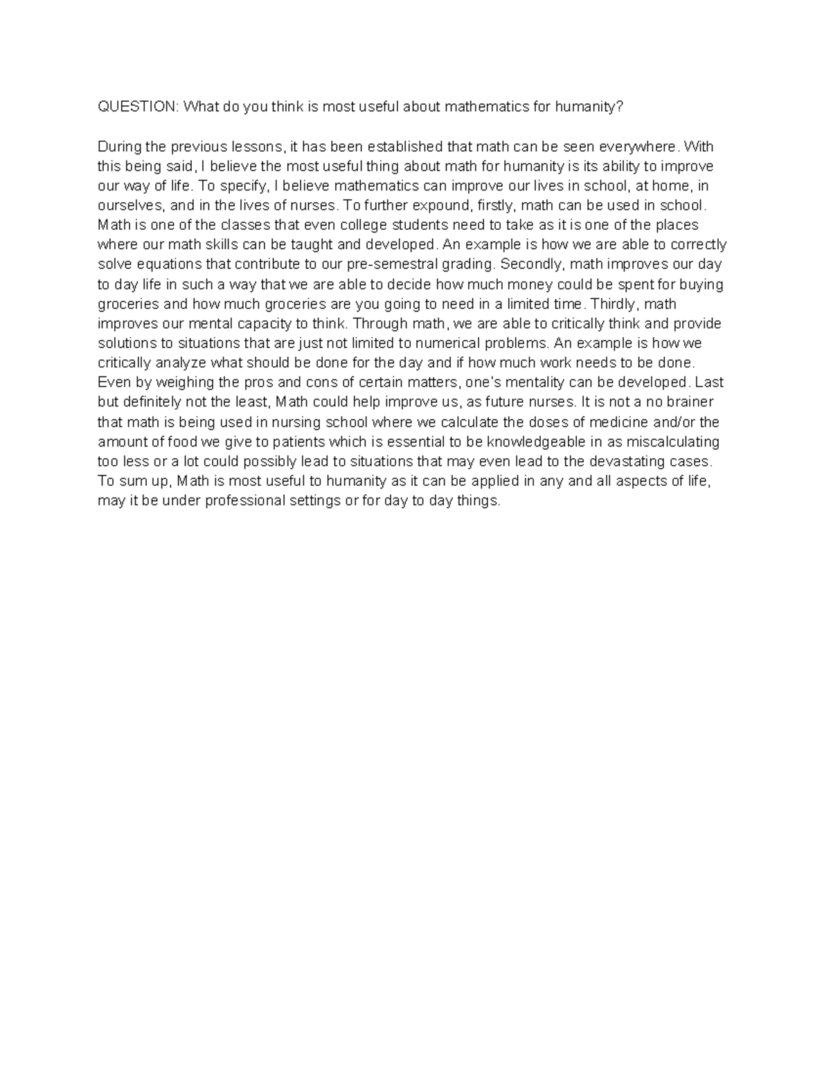 635529292-MATH-essay - QUESTION: What do you think is most useful about ...