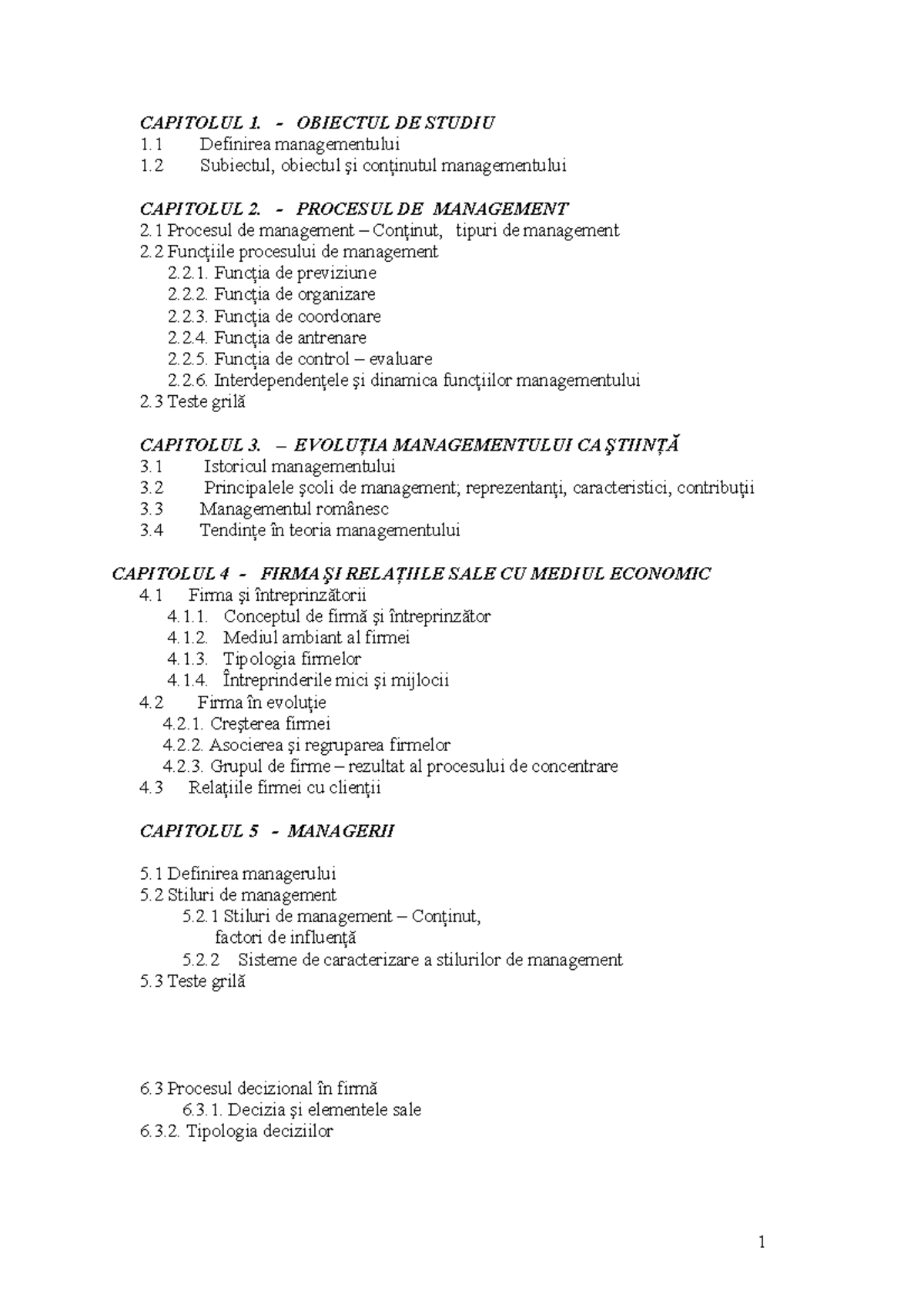 10877299-Managementul-Firmei - CAPITOLUL 1. - OBIECTUL DE STUDIU 1 ...