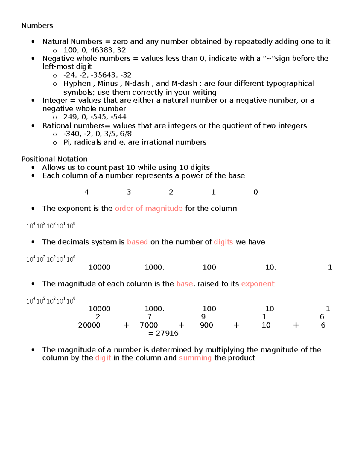 W4 representing numbers - Numbers Natural Numbers = zero and any number ...