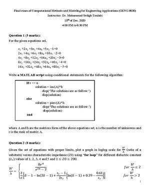Quiz-2 - these are sample of quizzes for math modeling - Quiz-2: Please ...
