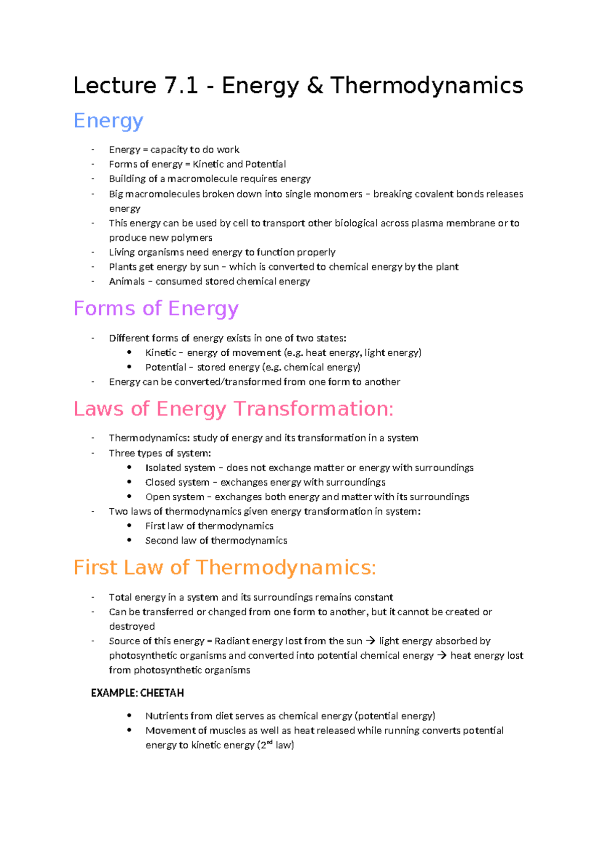 Lectures and Slides - W3 - Lecture 7 - Energy & Thermodynamics Energy ...