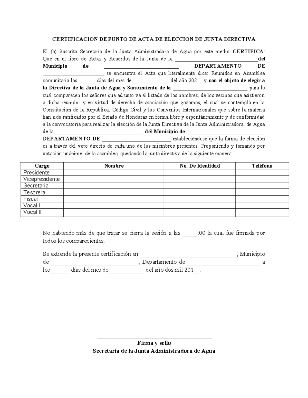 Formato DE Certificación DE Punto DE ACTA - CERTIFICACION DE PUNTO DE ACTA DE ELECCION DE JUNTA ...