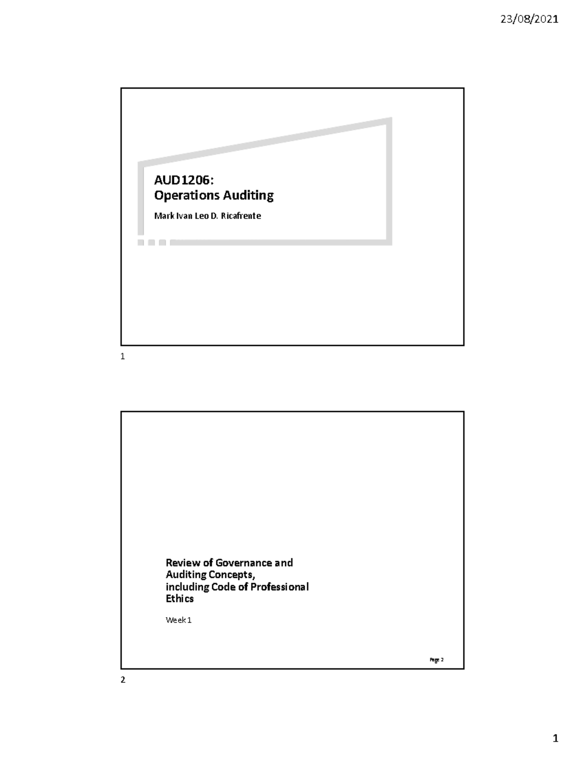 Week+1+slides OPERATIONS AUDITING OVERVIEW - Mark Ivan Leo D ...