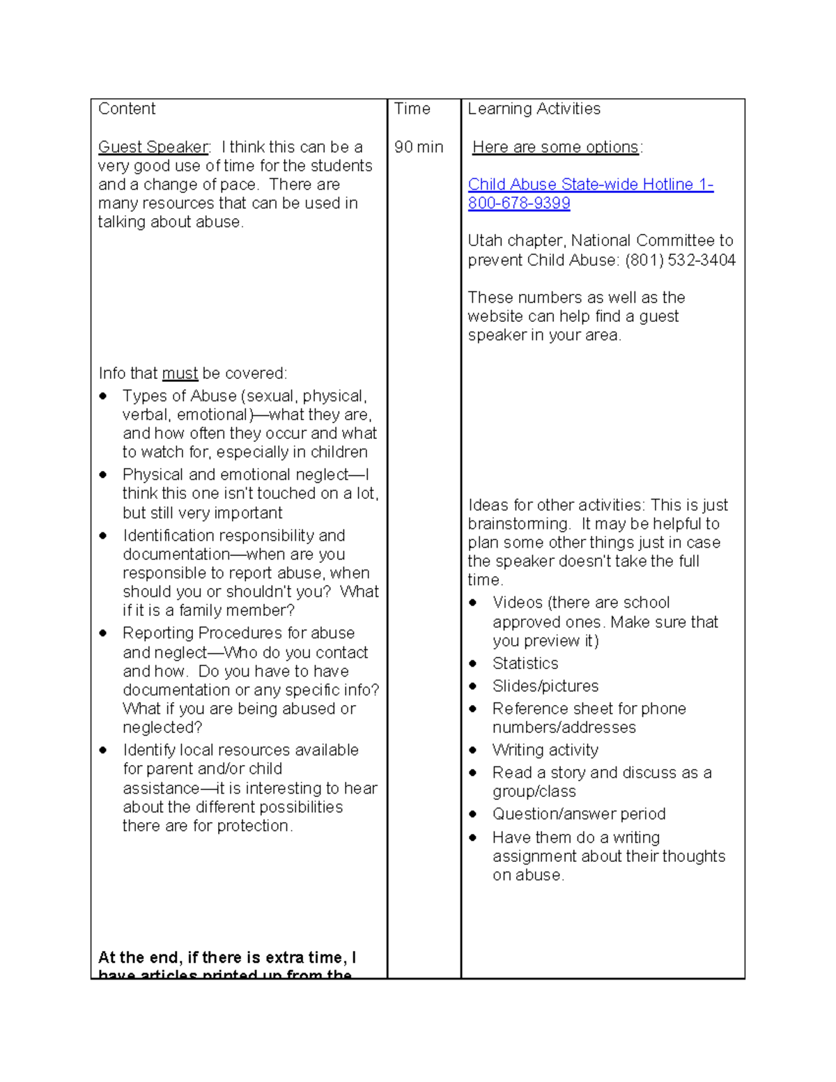 Abuse lesson plan Life Orientation - Content Guest Speaker: I think ...