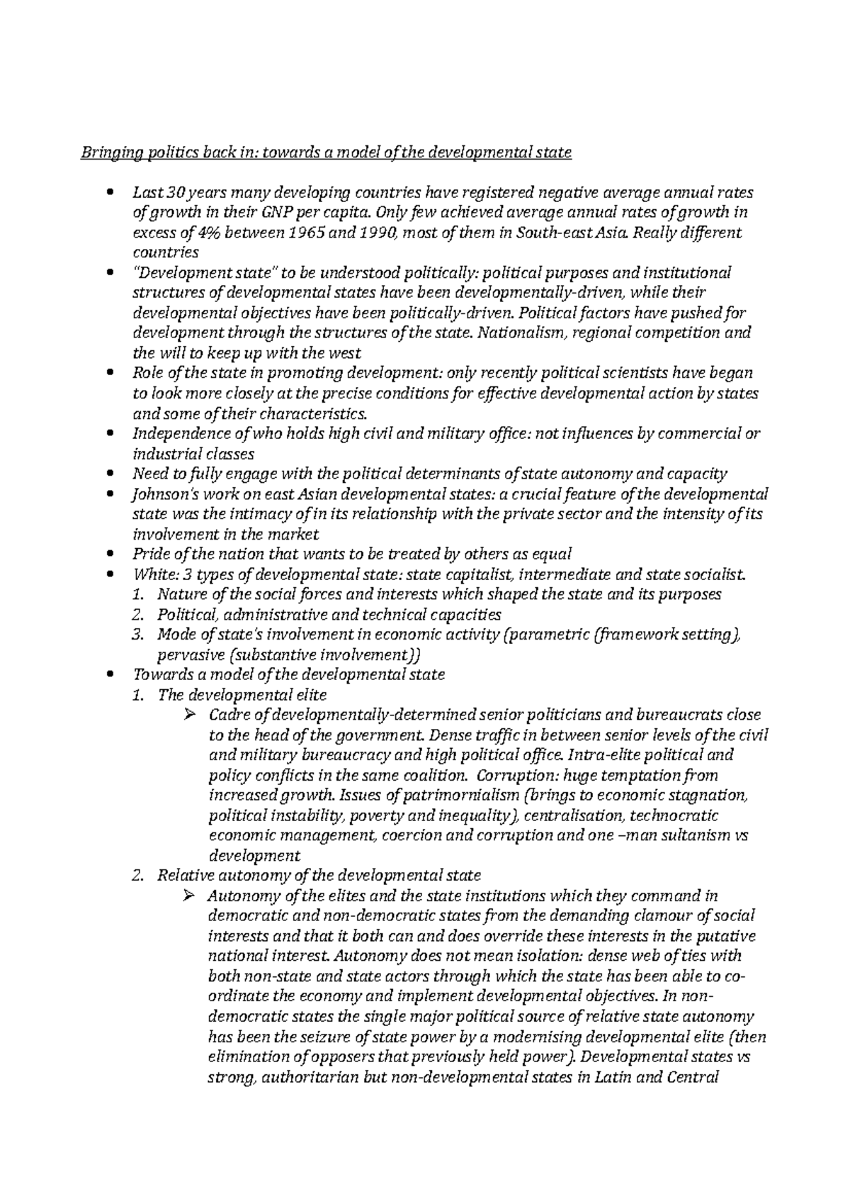 Summary - article "Adrian Leftwich (1995), 'Bringing Politics Back In ...
