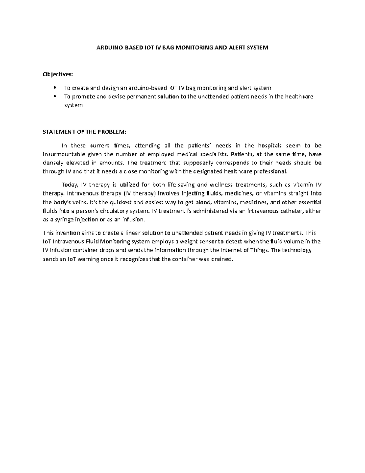 Arduino Microcontroller proposal - ARDUINO-BASED IOT IV BAG MONITORING ...