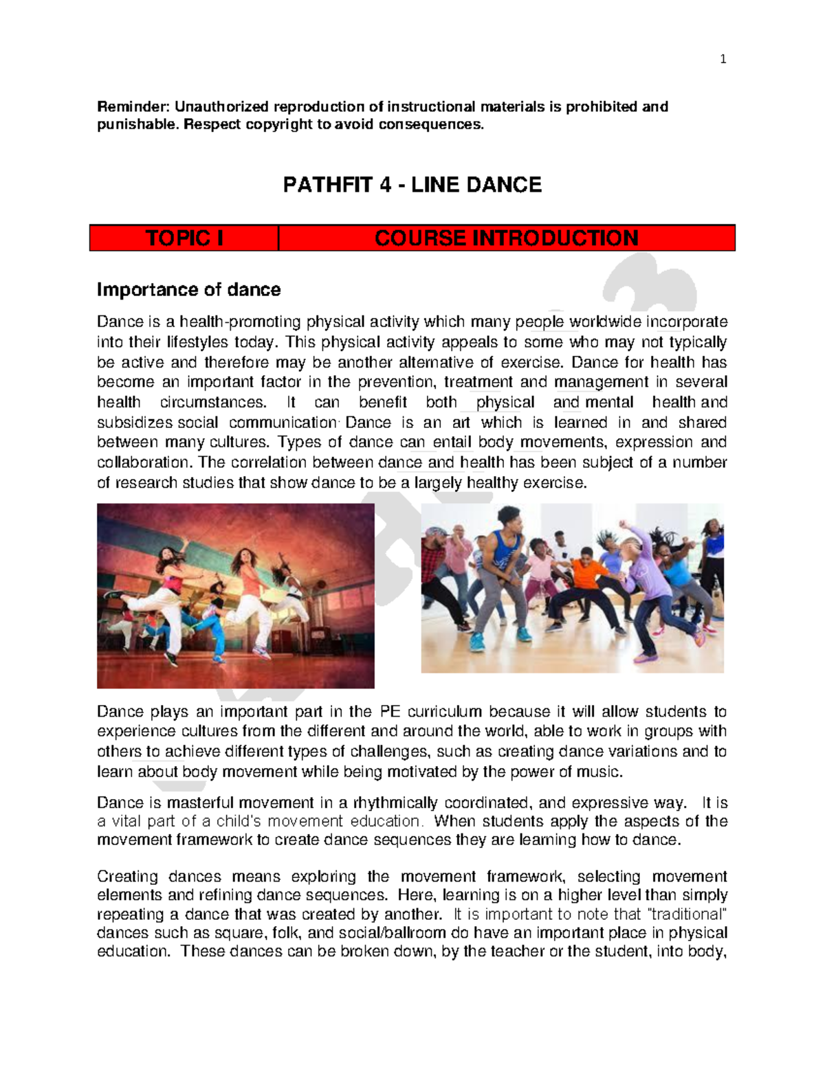 LINE Dance Module - Reminder: Unauthorized reproduction of instructional materials is prohibited ...