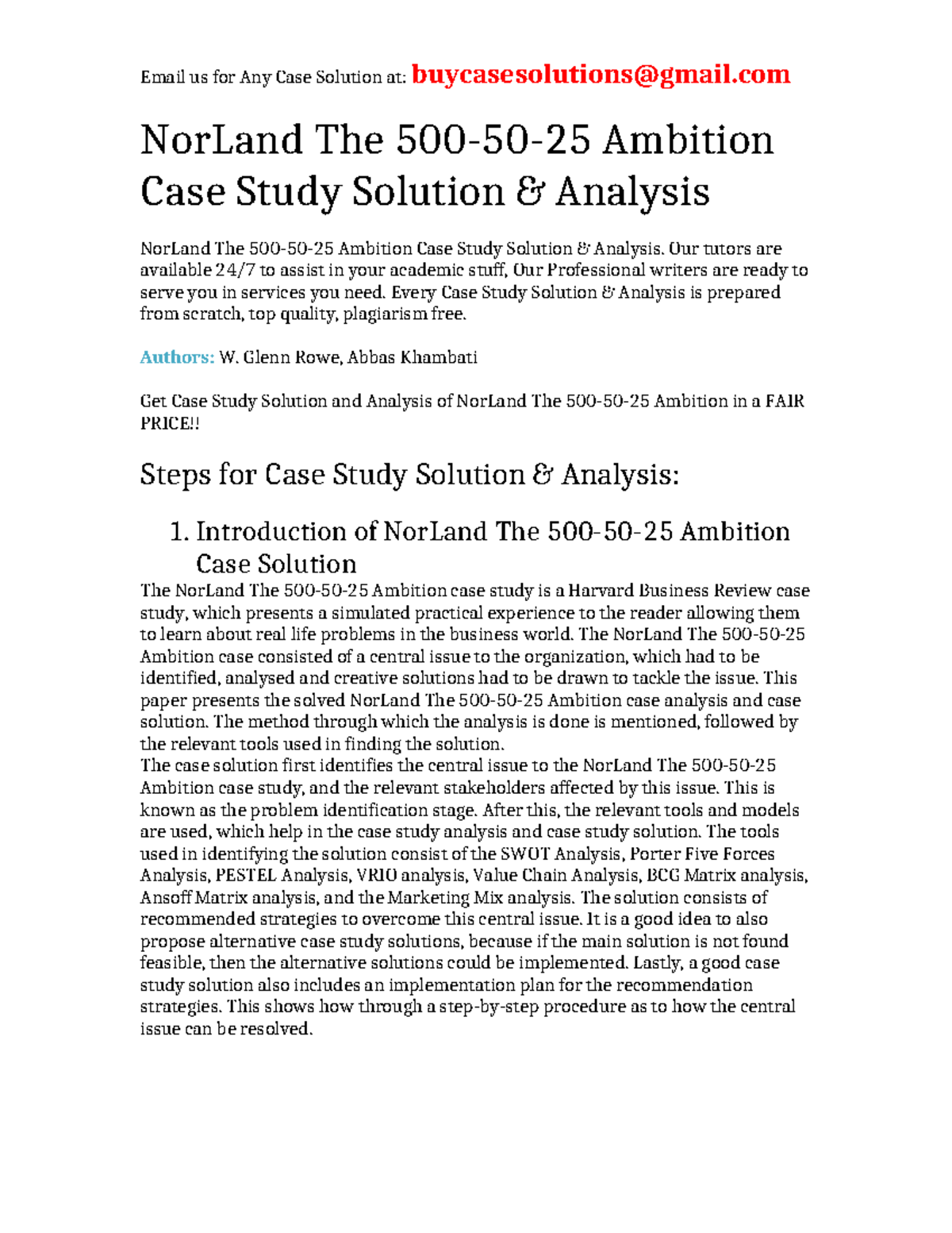 Nor Land The 500-50-25 Ambition Case Study Solution Analysis - NorLand The 500-50-25 Ambition ...