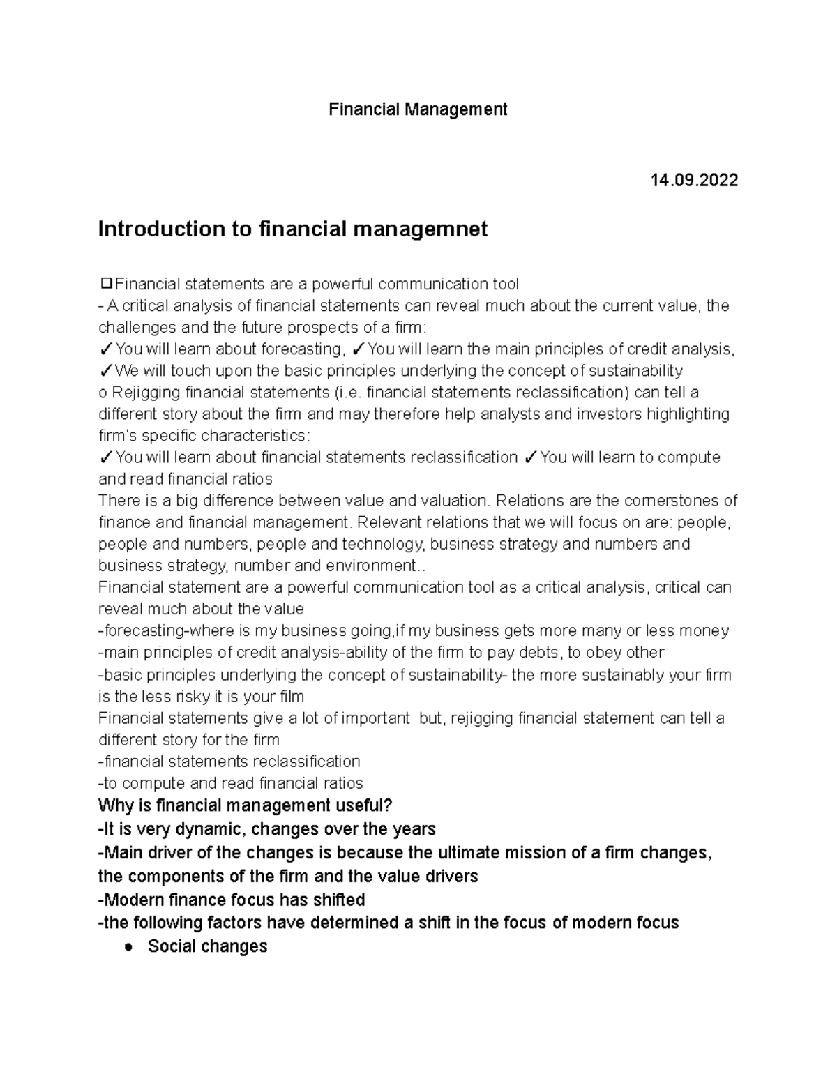 Financial management notes - Financial Management 14. Introduction to ...