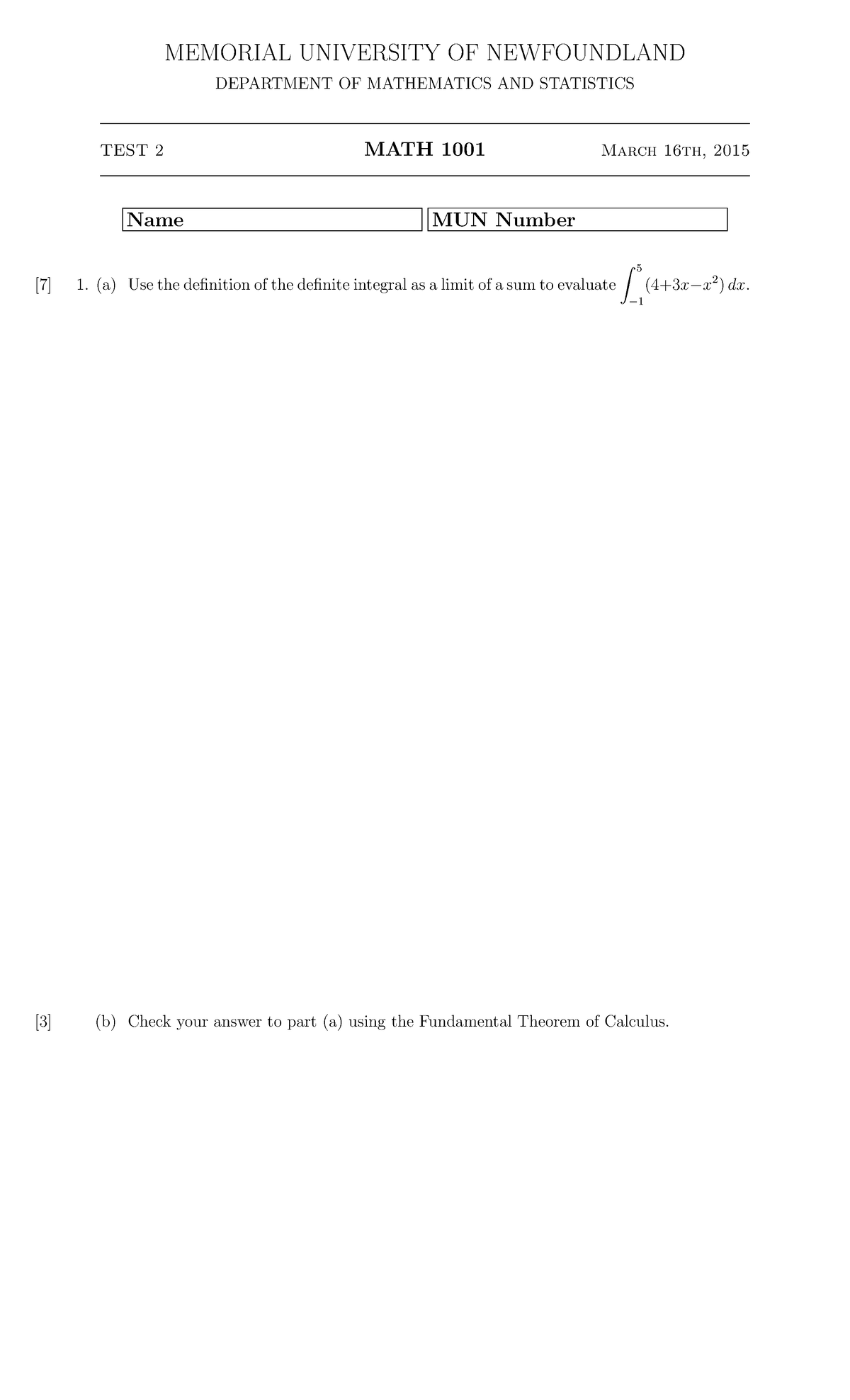 Sample/practice exam 16 March 2015, questions and answers - MEMORIAL ...