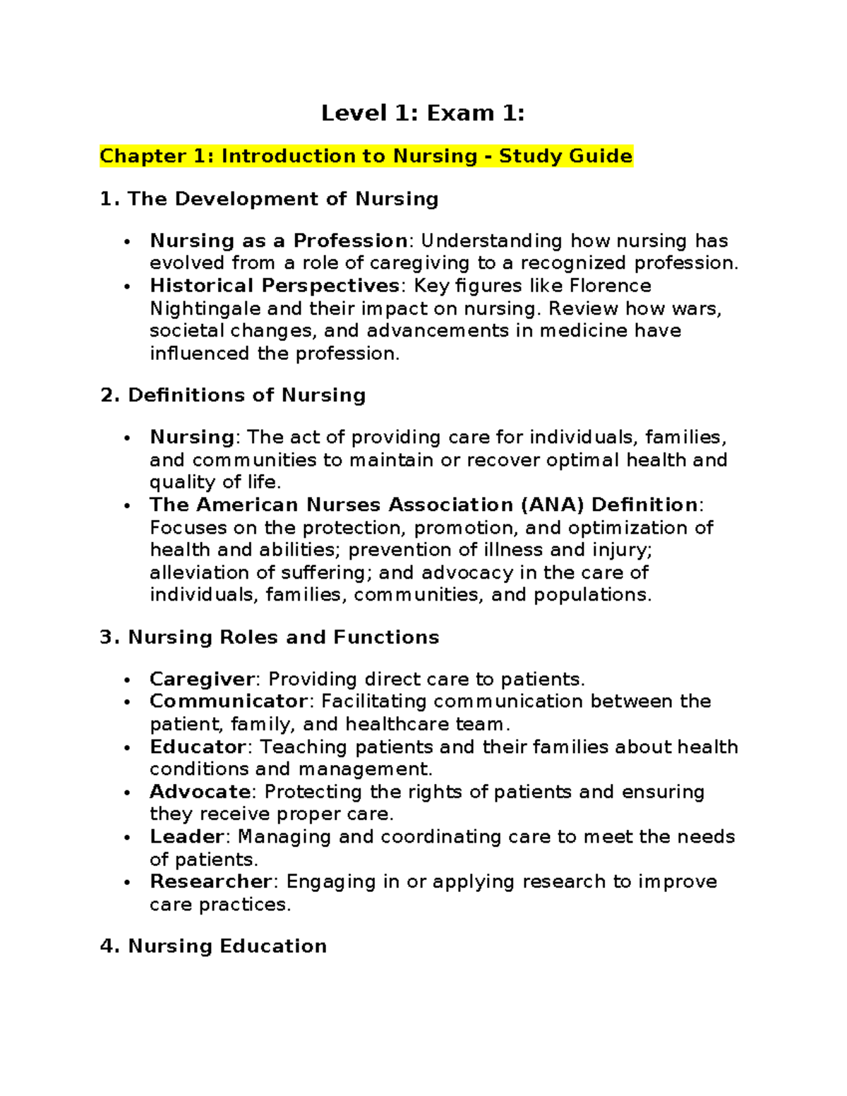 Exam 1 Level 1 - exam 1 - Level 1: Exam 1: Chapter 1: Introduction to ...