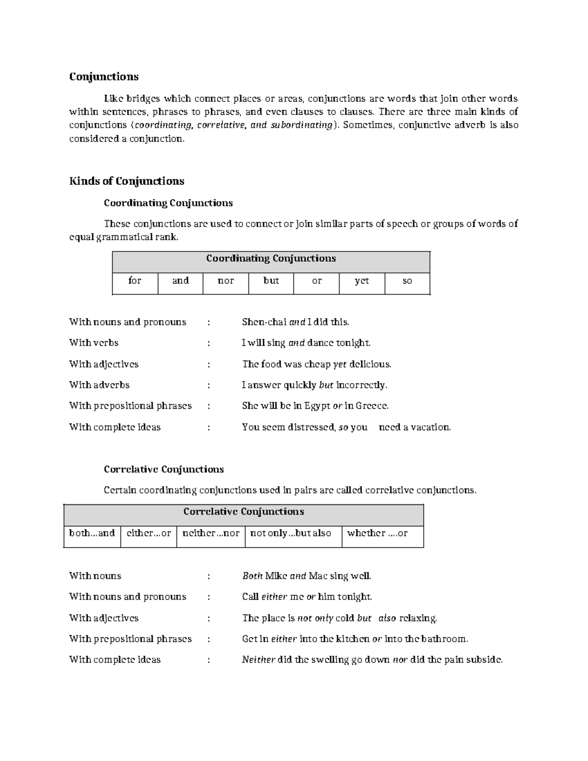 Conjunctions-Prepositions-Interjections - Conjunctions Like bridges ...