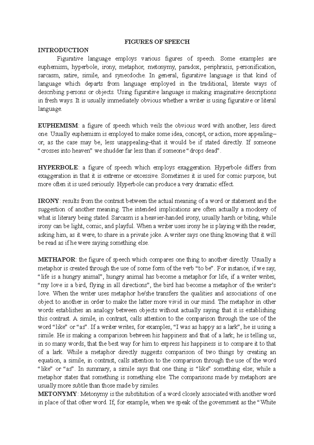 Figures OF Speech Intermediate Reading FIGURES OF SPEECH figures-of-speech-intermediate-reading-figures-of-speech
