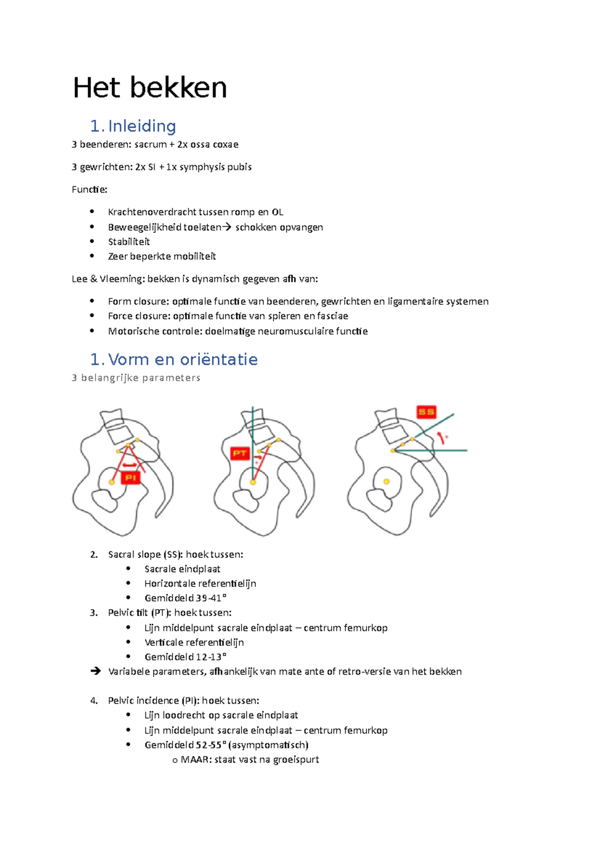 Samenvatting zelfstudie bekken - Het bekken 1 3 beenderen: sacrum + 2x ...