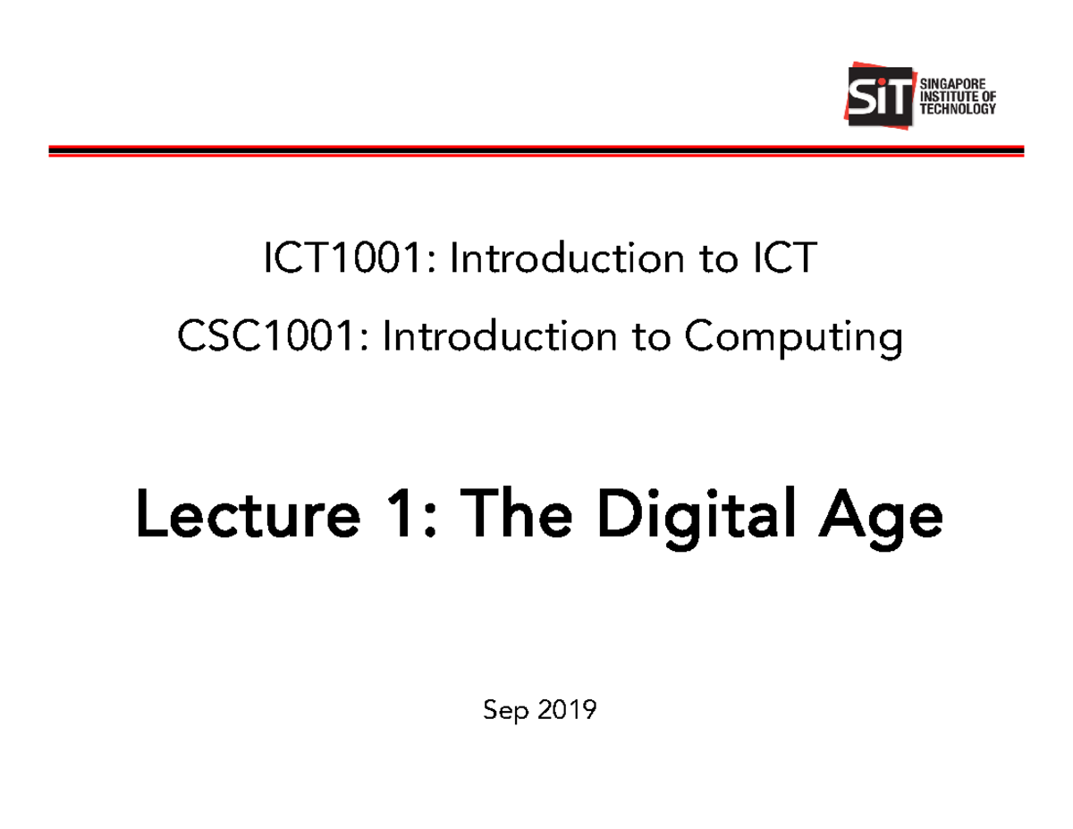 ICT-CSC1001 - Lecture 1 - Introduction to Digital Age Sep2019 - Warning: TT: undefined function ...