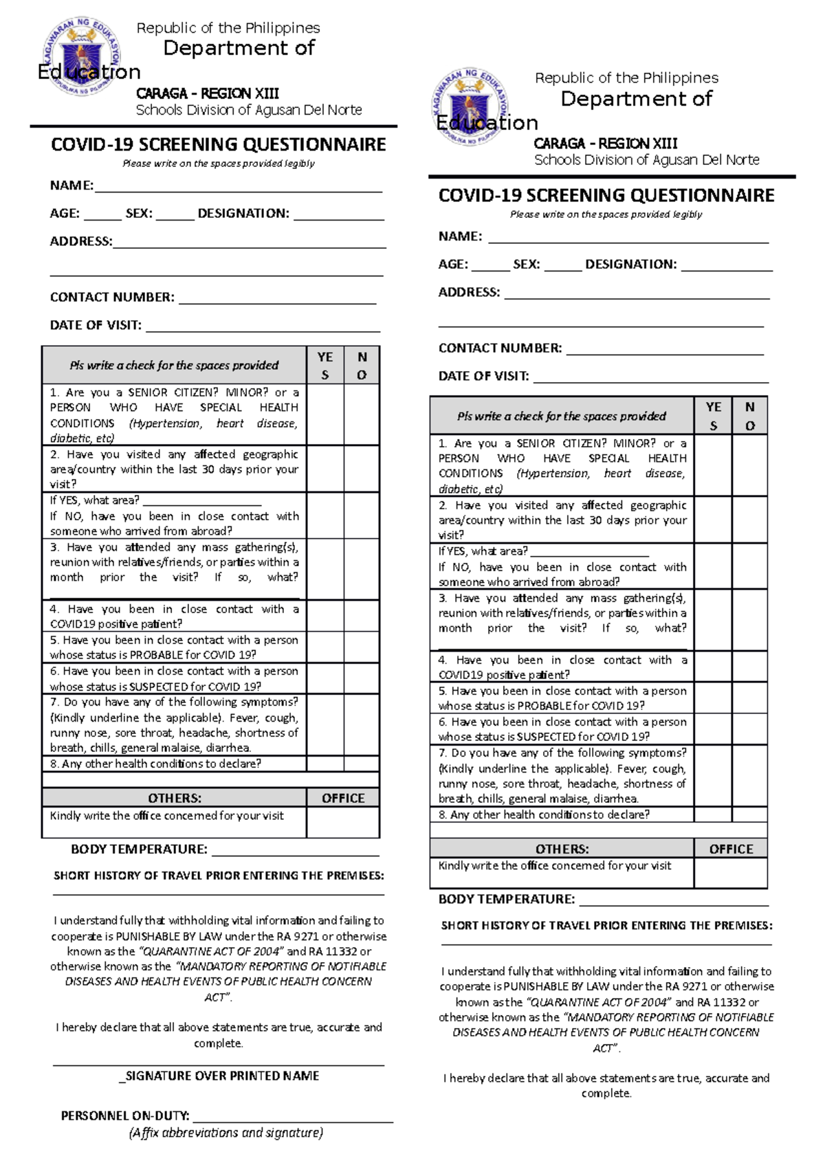 Covid 19-Screening-Tool Health-Declaration-Form-for-Visitors-1 - COVID ...