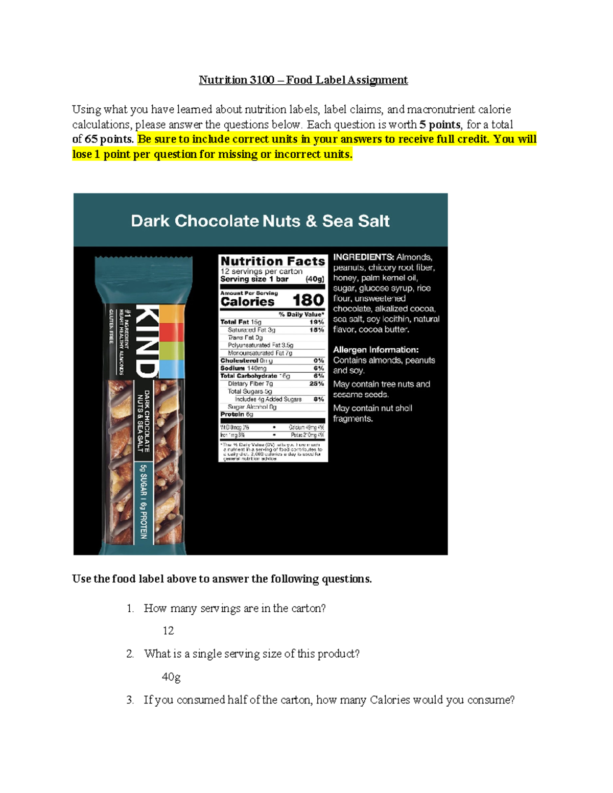 Food Label Assignment - Nutrition 3100 – Food Label Assignment Using ...