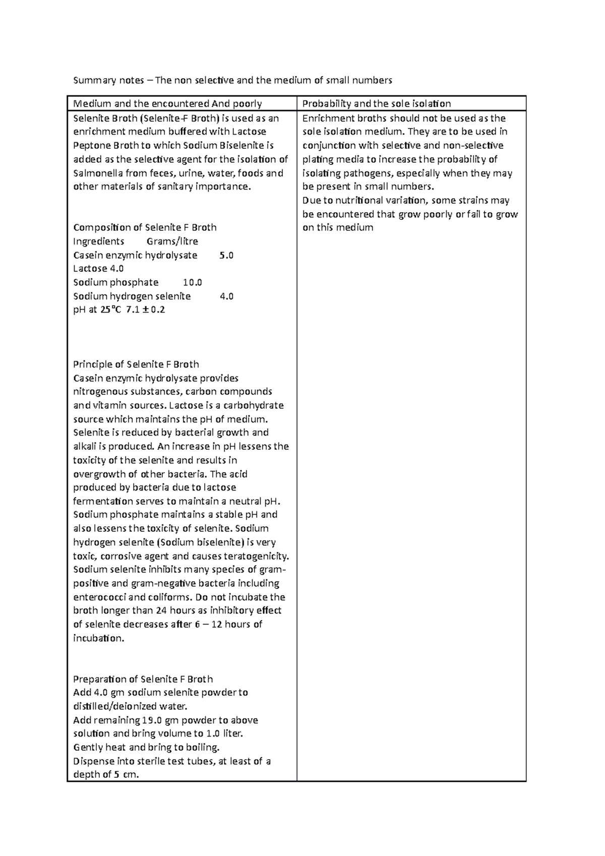 Summary notes – The non selective and the medium of small numbers ...
