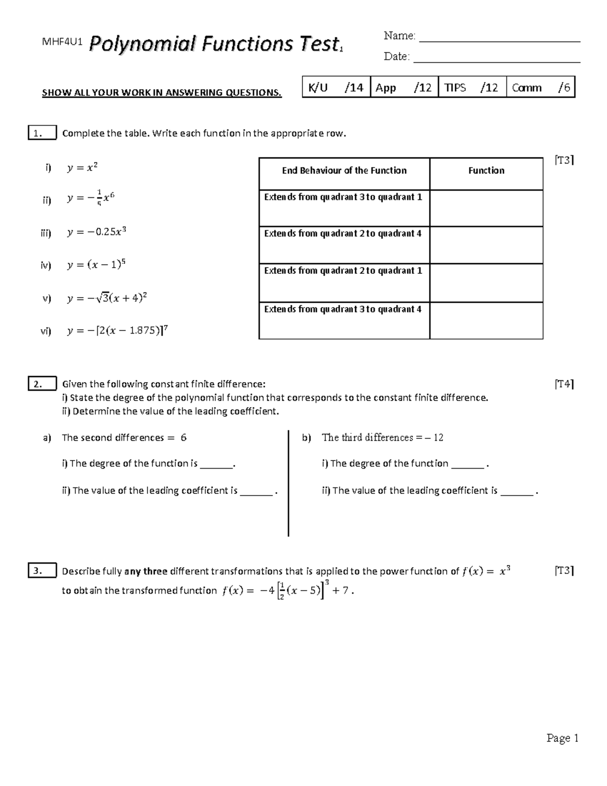 Unit 1 Test - THIS IS AN UNIT 1 ASSIGNMENT IN MATH - MHF4U ...