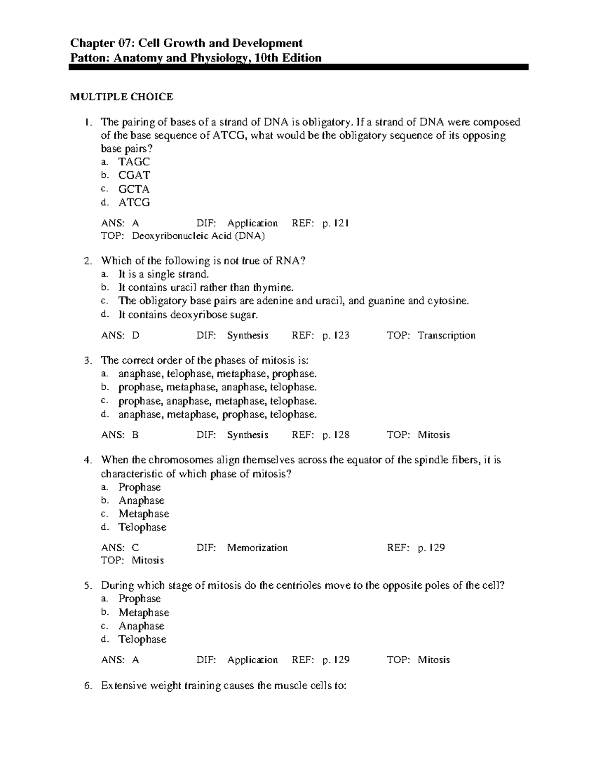 Chapter 7 - Ch 7 - Chapter 07: Cell Growth and Development Patton ...