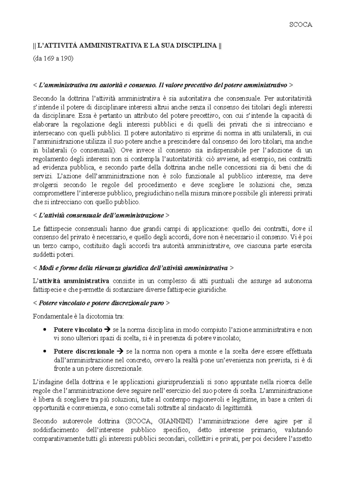 Riassunti dettagliati Scoca 1 - SCOCA || L’ATTIVITÀ AMMINISTRATIVA E LA ...
