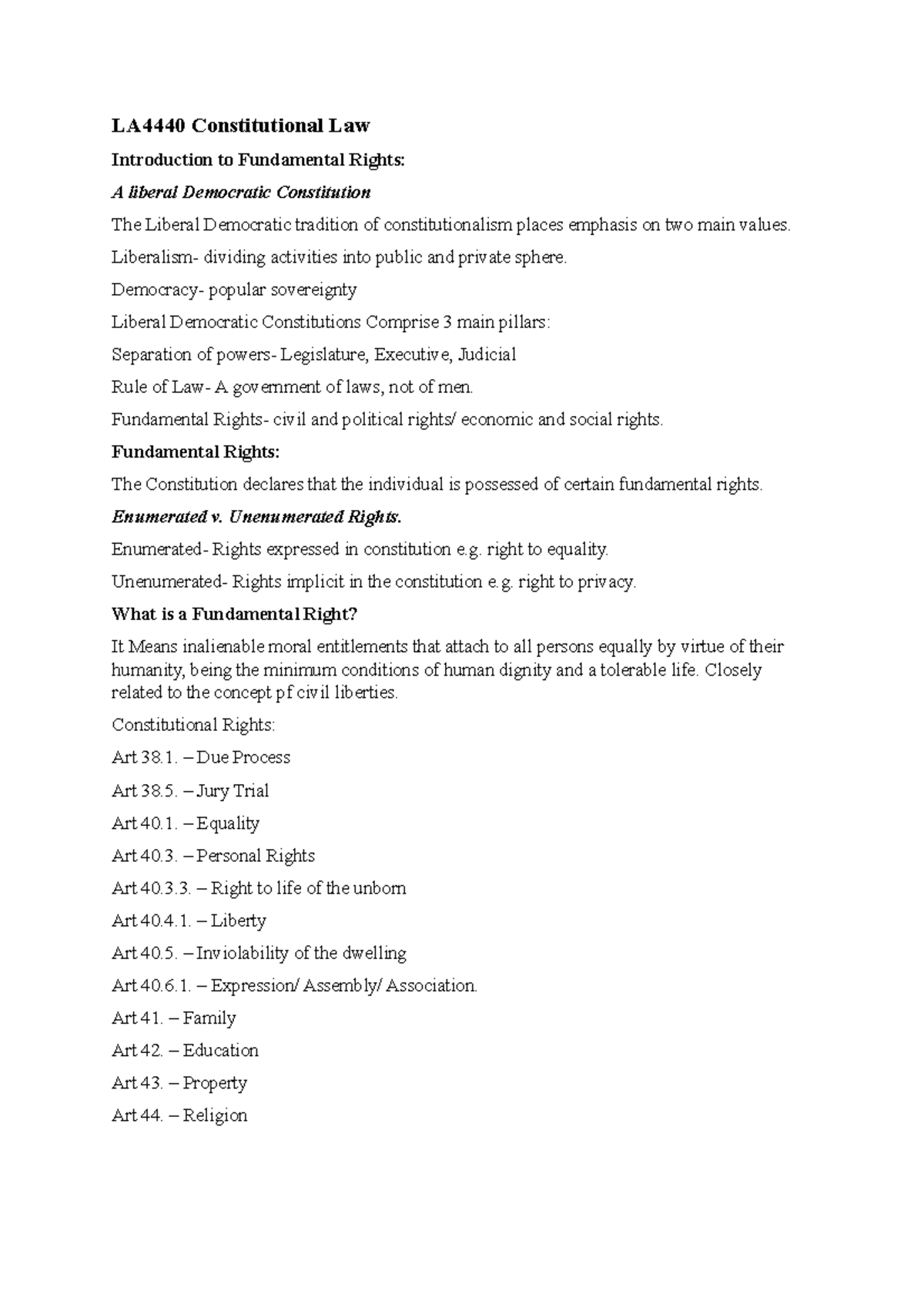 Constitutional Law 2 Notes - LA4440 Constitutional Law Introduction to ...