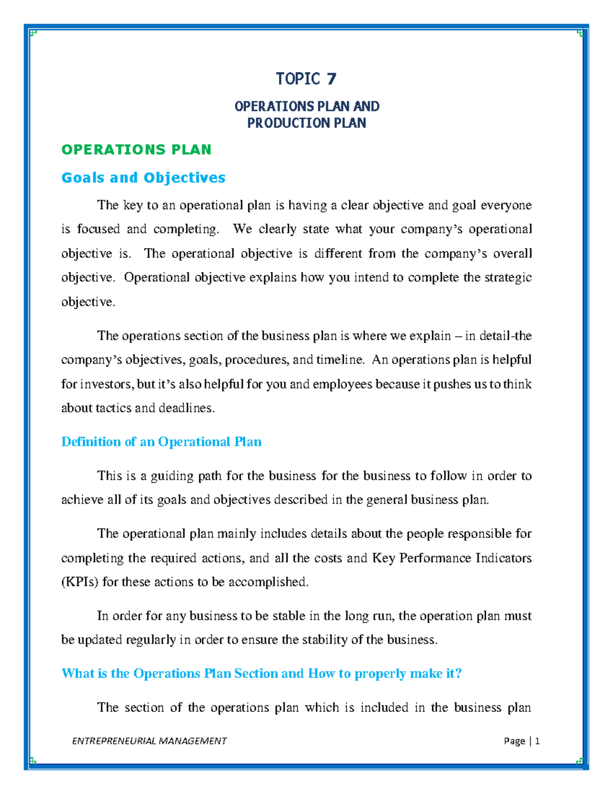 Inbound 4020897670015089478 - TOPIC 7 OPERATIONS PLAN AND PRODUCTION ...