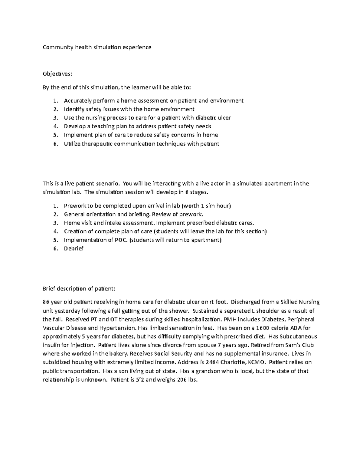 Community health simulation expectations and prework - Community health ...