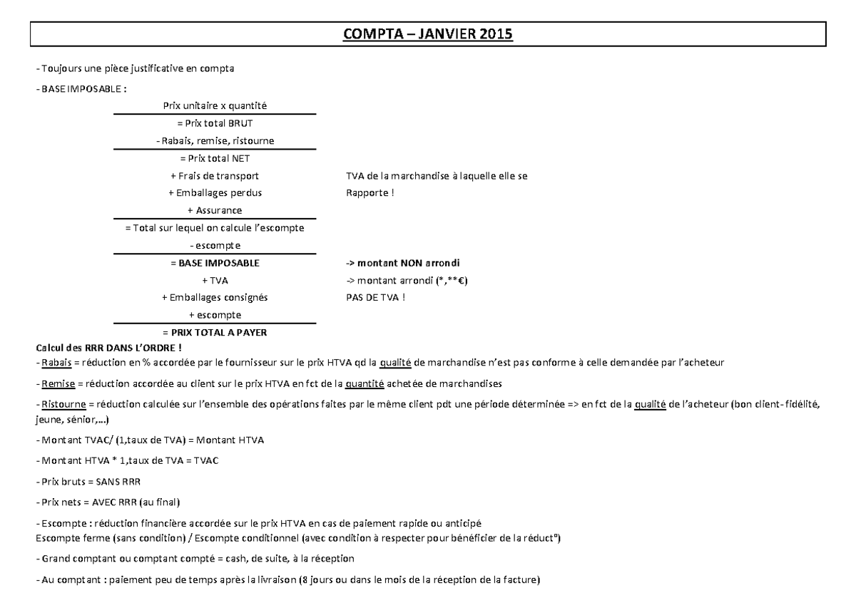 Compta synthèse janvier pas moi - COMPTA – JANVIER 2015 Toujours une ...