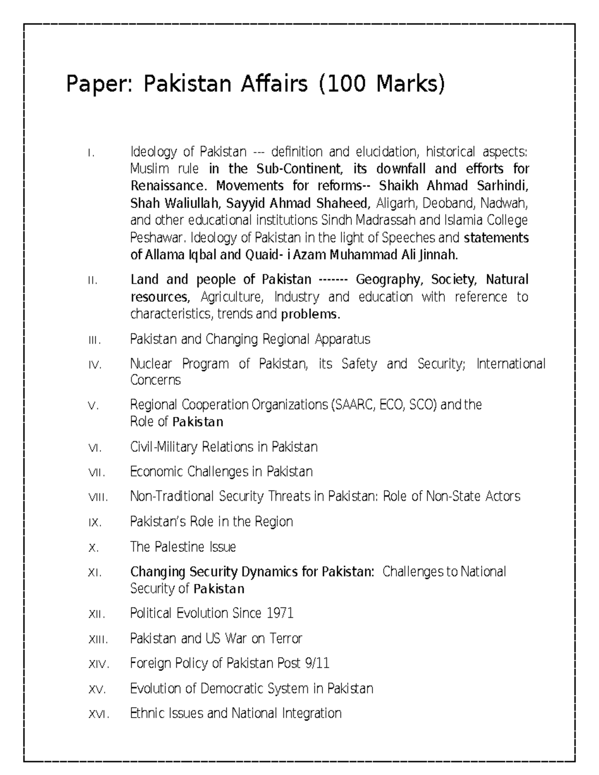 Pakistan Affairs CSS Syllabus - Paper: Pakistan Affairs (100 Marks) I ...