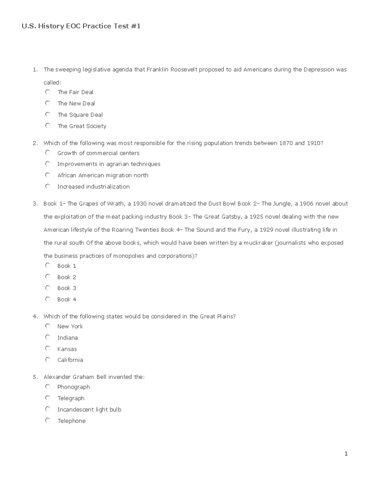 U s history eoc practice test 1 - The sweeping legislative agenda that ...
