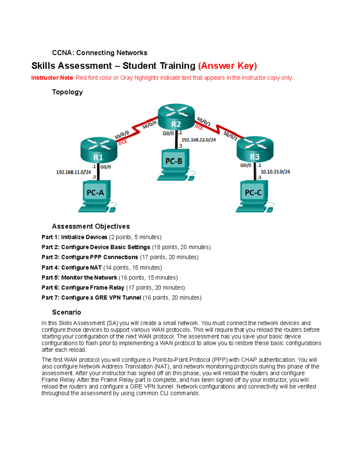 CN Skills Assess - Student Trng - Ans Key - CCNA: Connecting Networks Skills Assessment ...