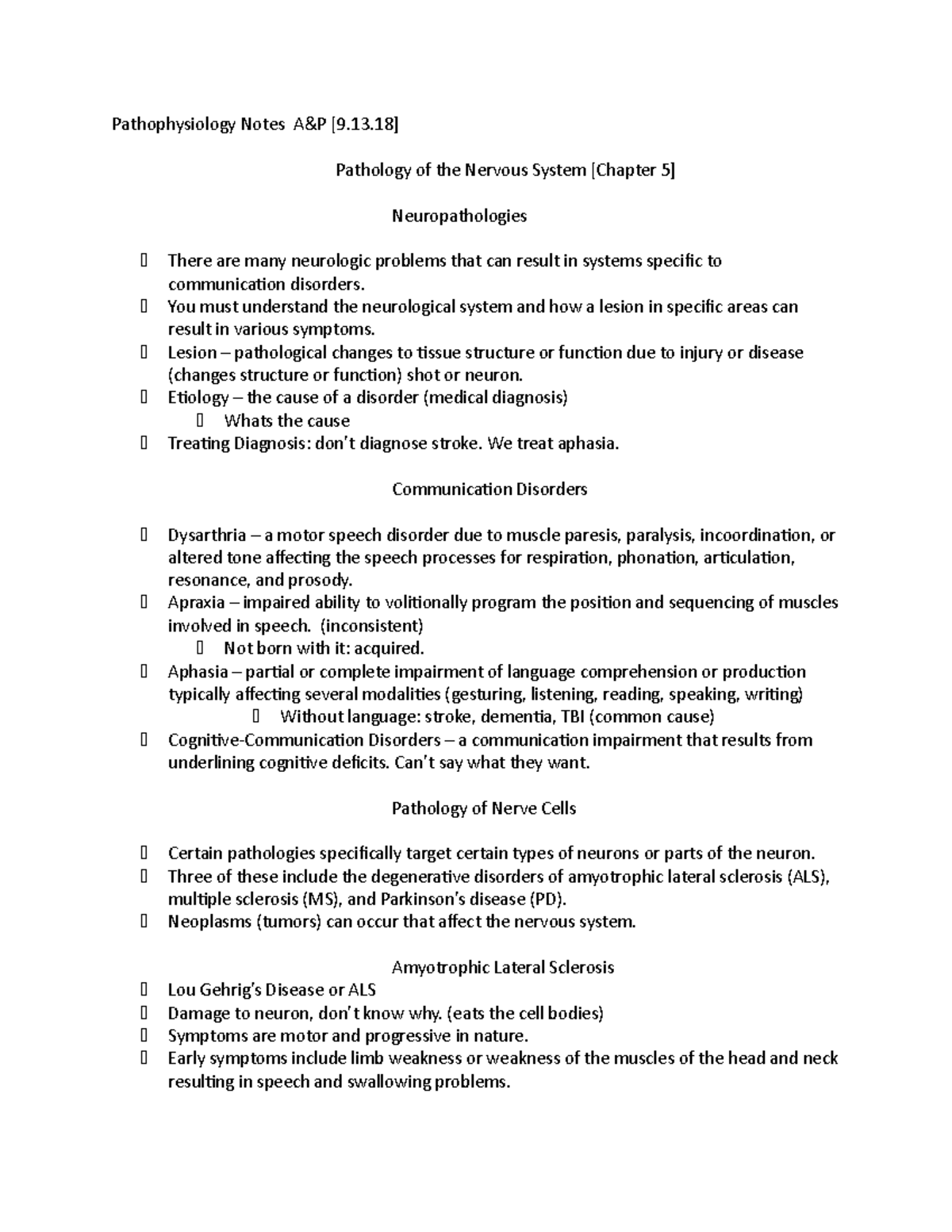 Patho of NS Notes Chapter 5 A&P 9 - Pathophysiology Notes A&P [9.13 ...