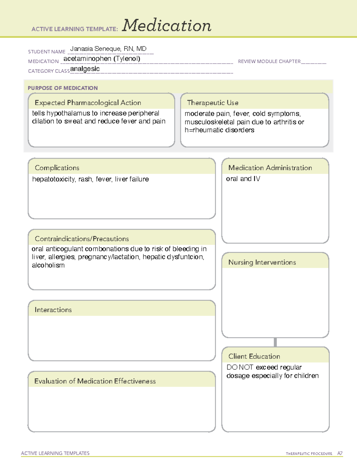 Acetaminophen drug sheet - ACTIVE LEARNING TEMPLATES TherapeuTic ...