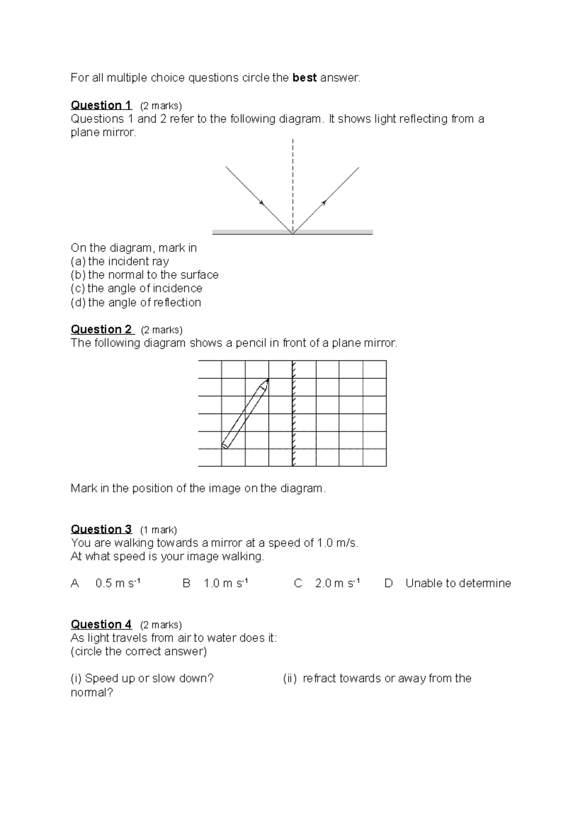 Light Revision - lol - For all multiple choice questions circle the ...