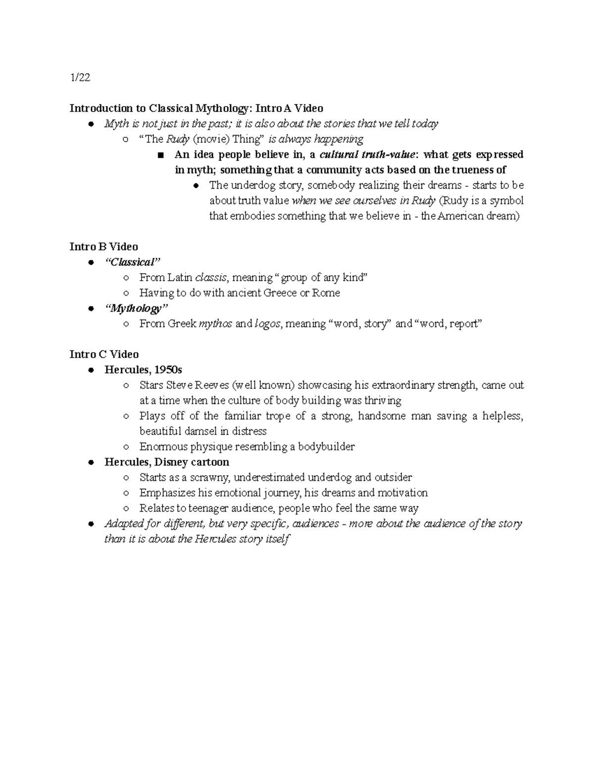 Introduction Module Notes - 1/ Introduction to Classical Mythology ...