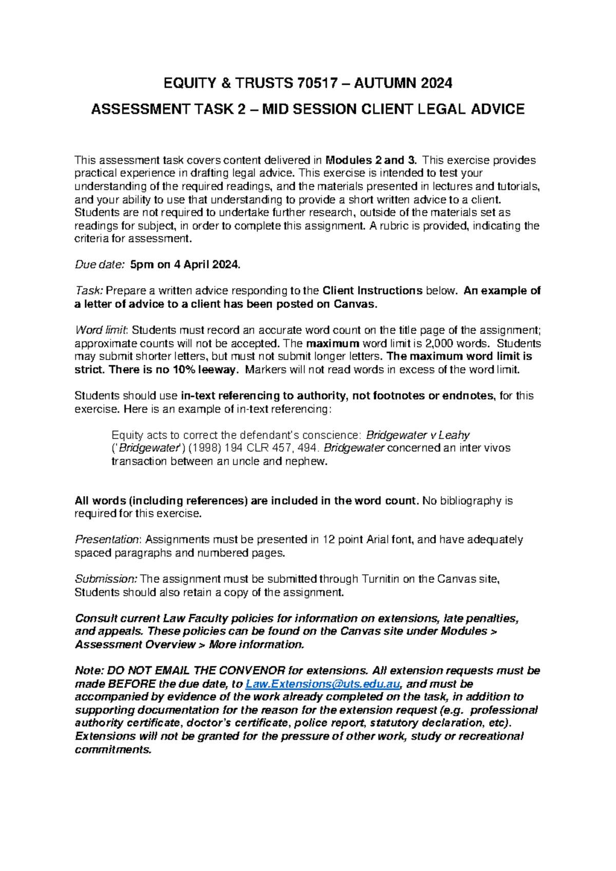 70517 Autumn 2024 Task 2 Question - EQUITY & TRUSTS 70517 – AUTUMN 202 ...