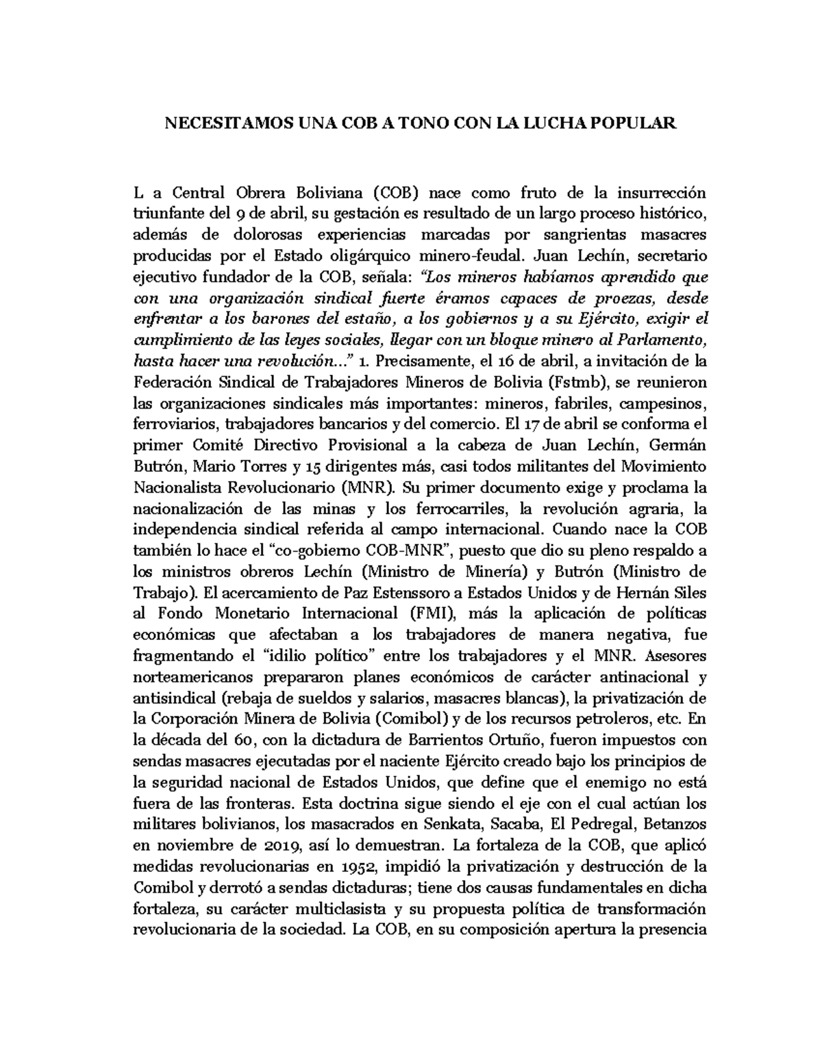 Doc. enviados, clases virtuales. - NECESITAMOS UNA COB A TONO CON LA ...